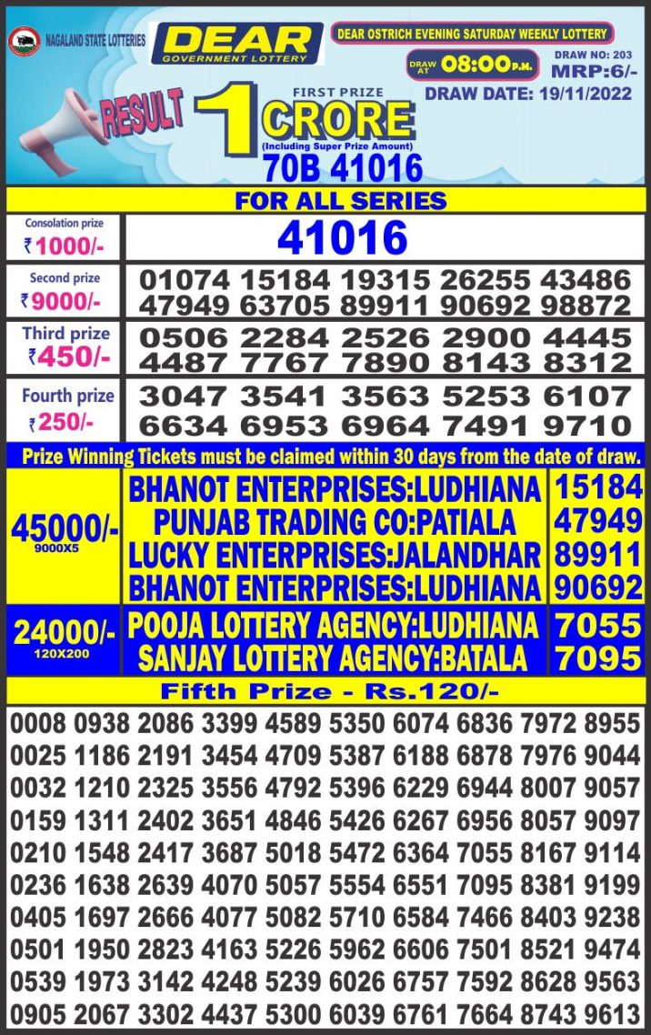 DEAR LOTTERY 8 PM 19 NOV 2022 | All India Lottery Results