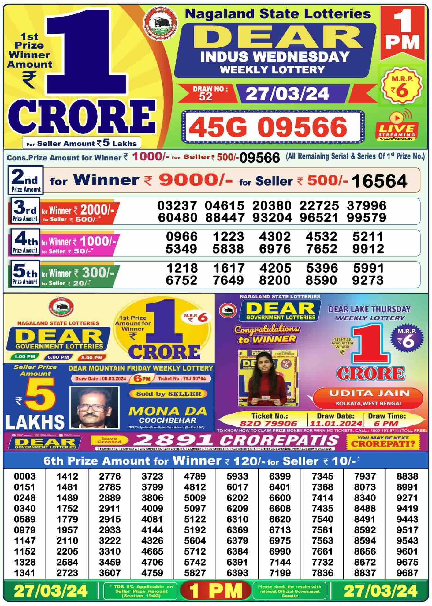 Dear Daily 1 Pm Result Lottery 27 March 2024 | All India Lottery Results